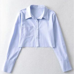 Tops | New With Tags Light Blue Cropped Button Up Collar Shirt | Poshmark